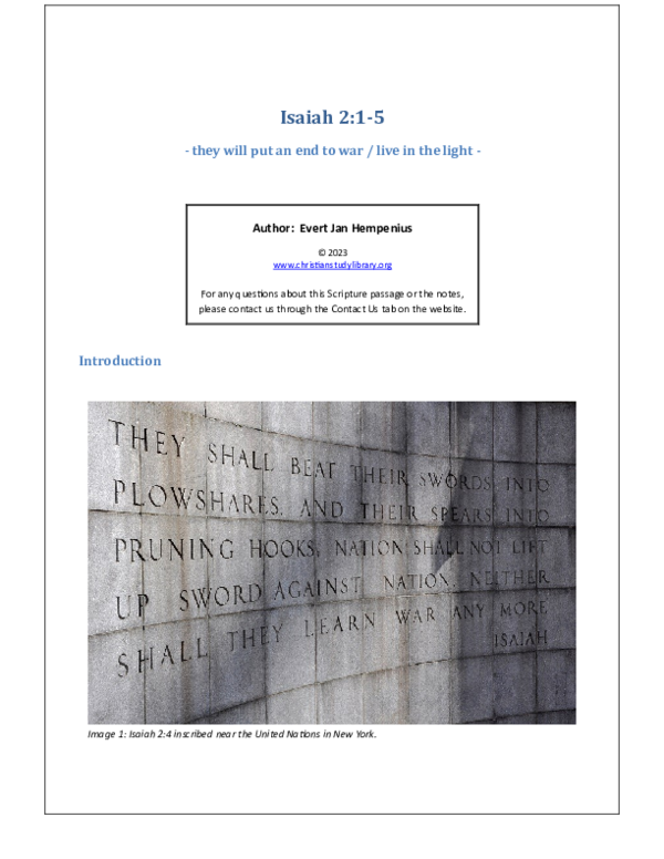 (PDF) Exegetical Study Isaiah 2 1 5 They will put an end to war