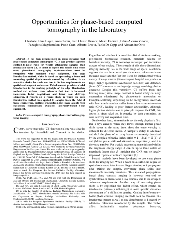 (PDF) Opportunities for phase-based computed tomography in the laboratory