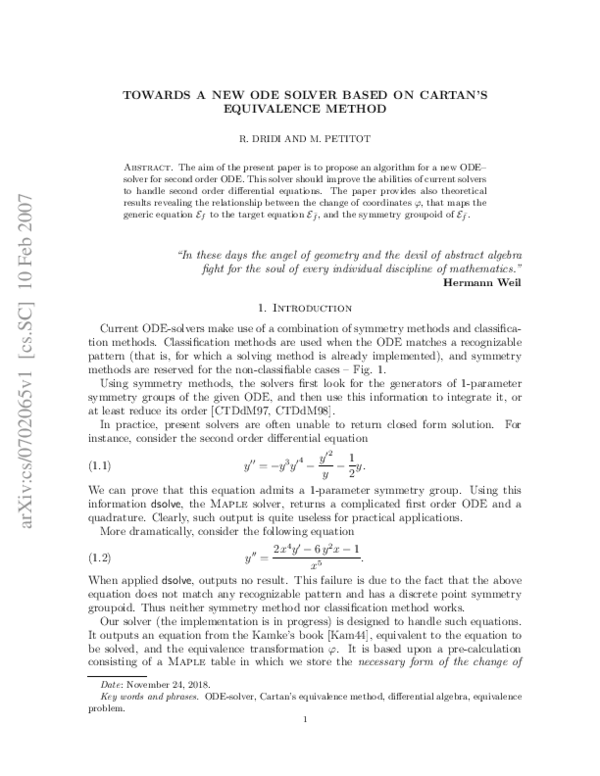 (PDF) Towards a new ode solver based on cartan's equivalence method
