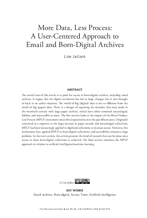 (PDF) More Data, Less Process: A User-Centered Approach to Email and ...