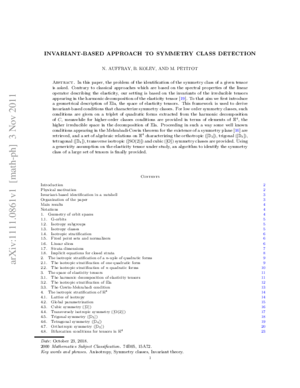 (PDF) Invariant-based approach to symmetry class detection