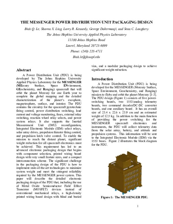 (PDF) The MESSENGER Power Distribution Unit packaging design