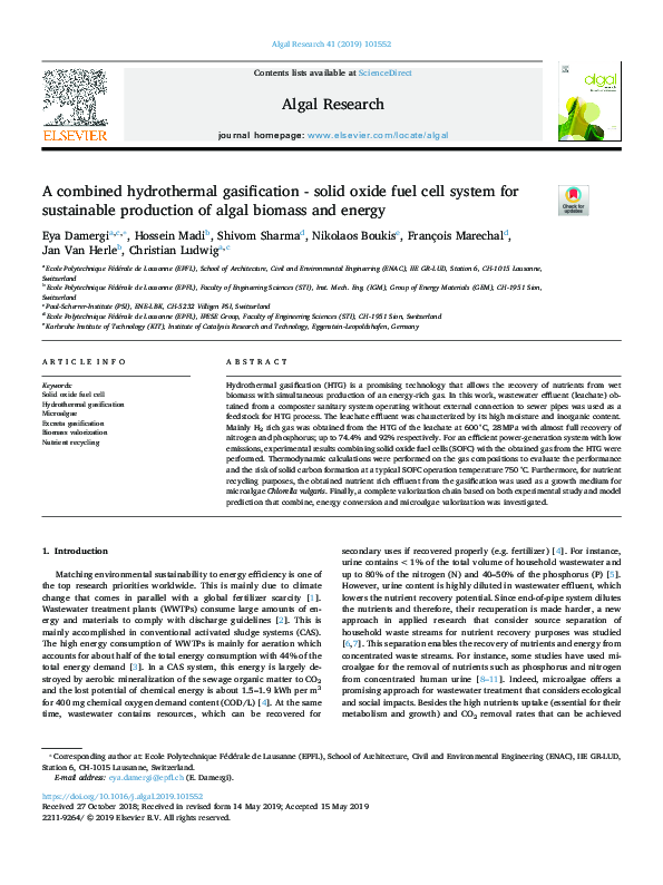 (PDF) A combined hydrothermal gasification - solid oxide fuel cell ...