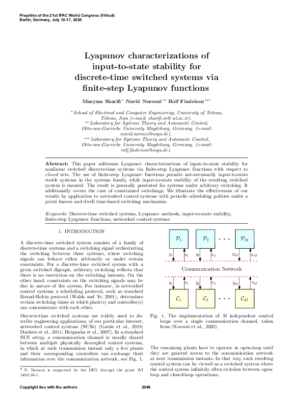 (PDF) Lyapunov characterizations of input-to-state stability for discrete-time switched systems ...