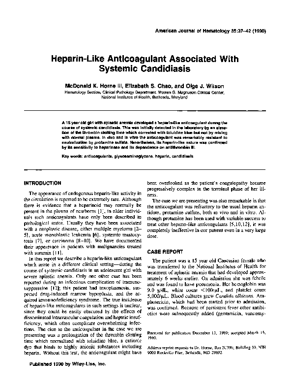 (PDF) Heparin-like anticoagulant associated with systemic candidiasis