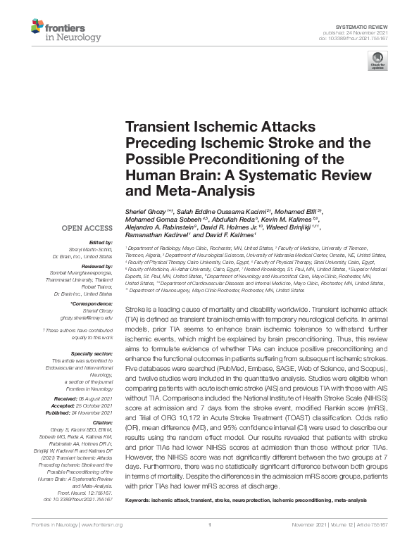 (PDF) Transient Ischemic Attacks Preceding Ischemic Stroke and the Possible Preconditioning of ...