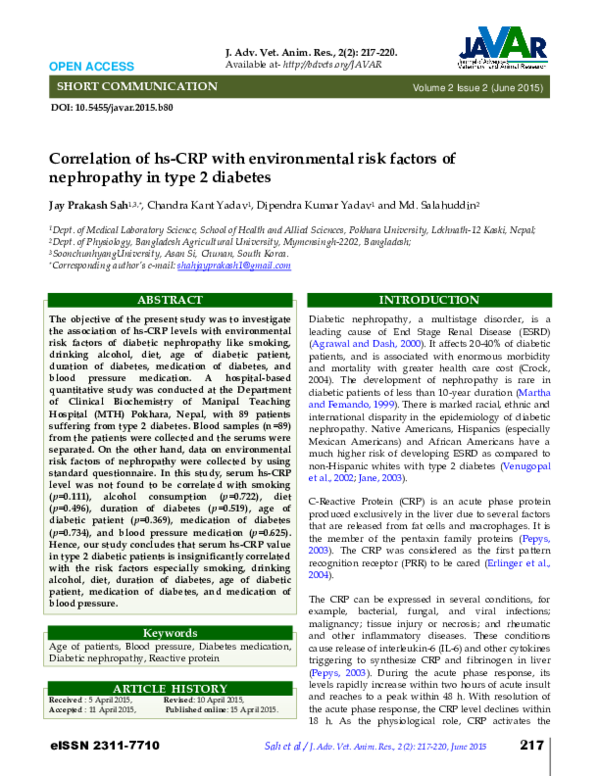 (PDF) Correlation of hs-CRP with environmental risk factors of ...
