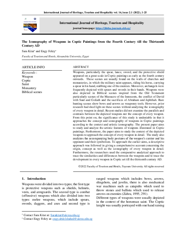 (PDF) The Iconography of Weapons in Coptic Paintings from the Fourth ...