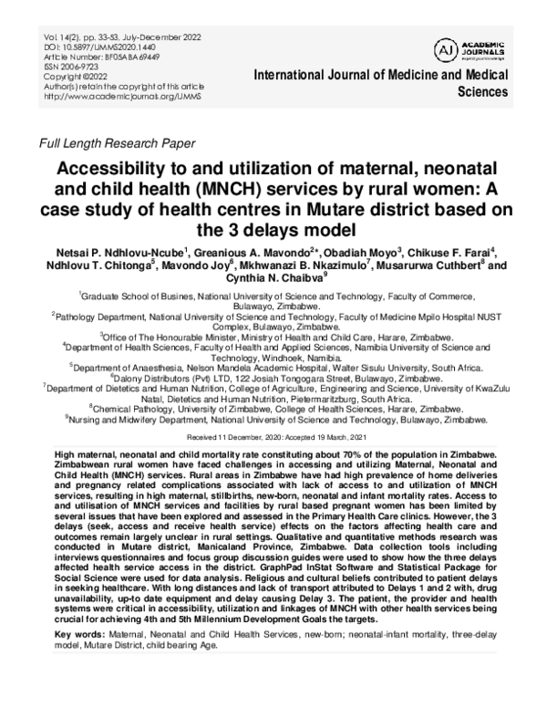 (PDF) Accessibility to and utilization of maternal, neonatal and child ...