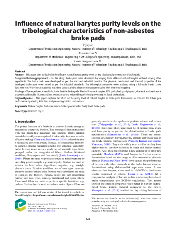 (PDF) Influence of natural barytes purity levels on the tribological ...