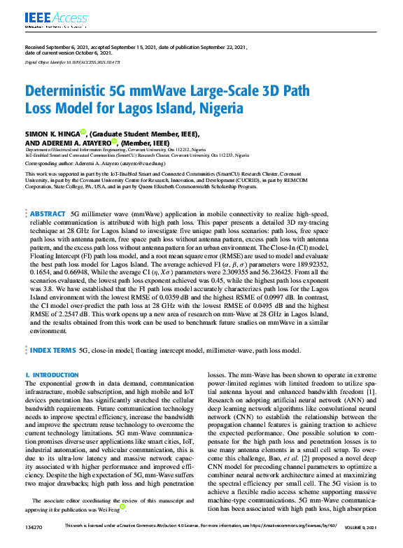 (PDF) Deterministic 5G mmWave Large-Scale 3D Path Loss Model for Lagos ...