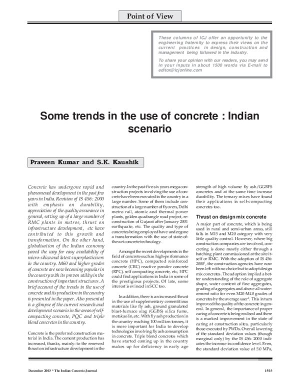 (PDF) Some trends in the use of concrete: Indian scenario