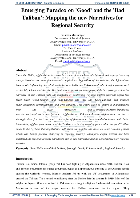 (PDF) Emerging Paradox on 'Good’ and the 'Bad Taliban': Mapping the new ...