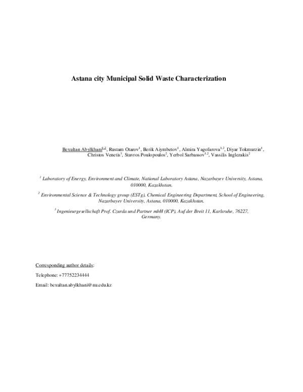 (PDF) Astana city Municipal Solid Waste Characterization