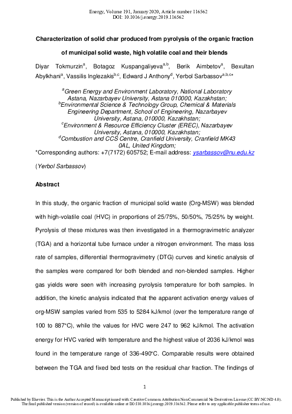 (PDF) Characterization of solid char produced from pyrolysis of the ...