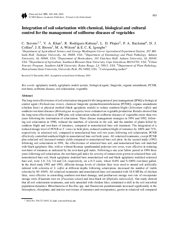 (PDF) Integration of soil solarization with chemical, biological and ...