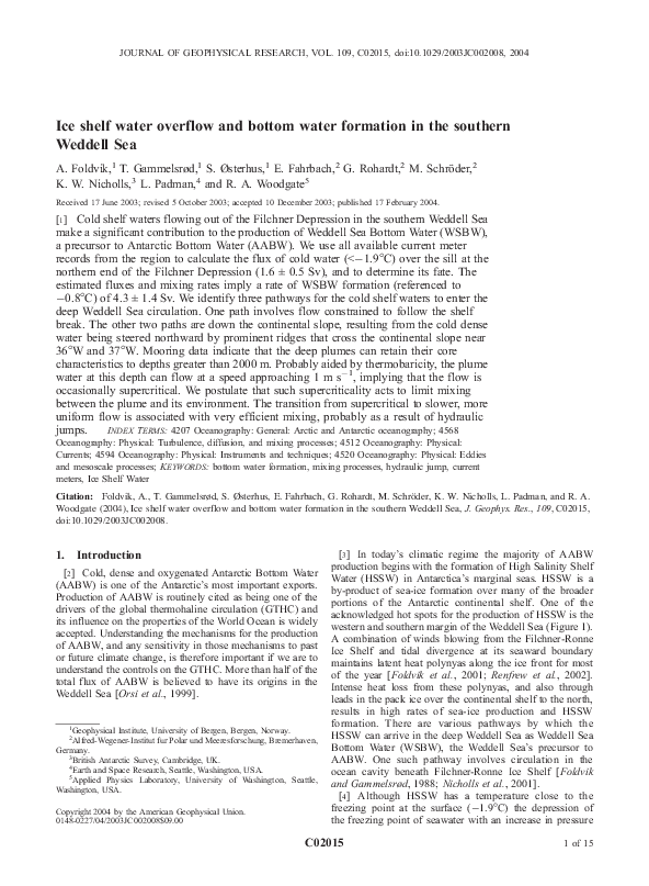 (PDF) Ice shelf water overflow and bottom water formation in the ...