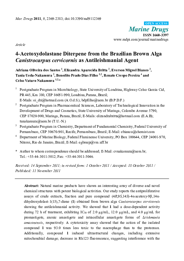 (PDF) 4-Acetoxydolastane Diterpene from the Brazilian Brown Alga ...