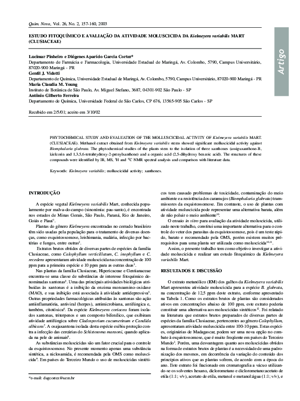 (PDF) Estudo fitoquímico e avaliação da atividade moluscicida da ...