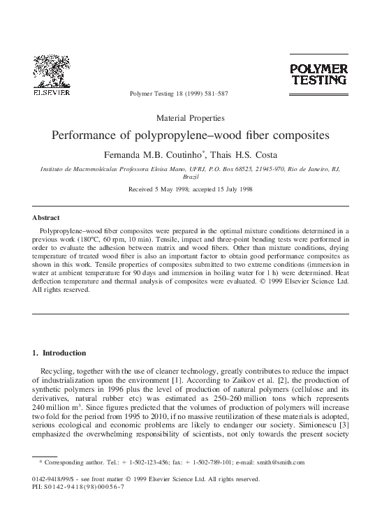 (PDF) Performance of polypropylene–wood fiber composites | Thais Costa ...