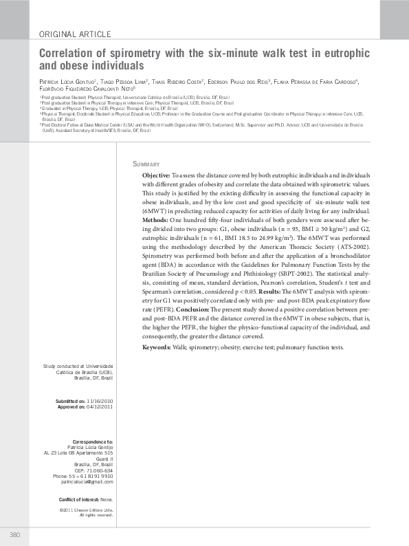 (PDF) Correlation of spirometry with the six-minute walk test in ...