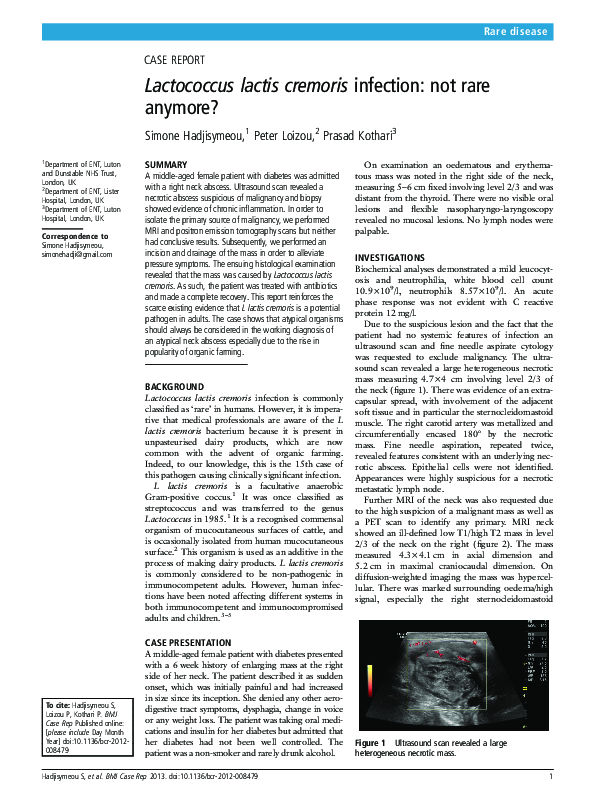 (PDF) Lactococcus lactis cremoris infection: not rare anymore?