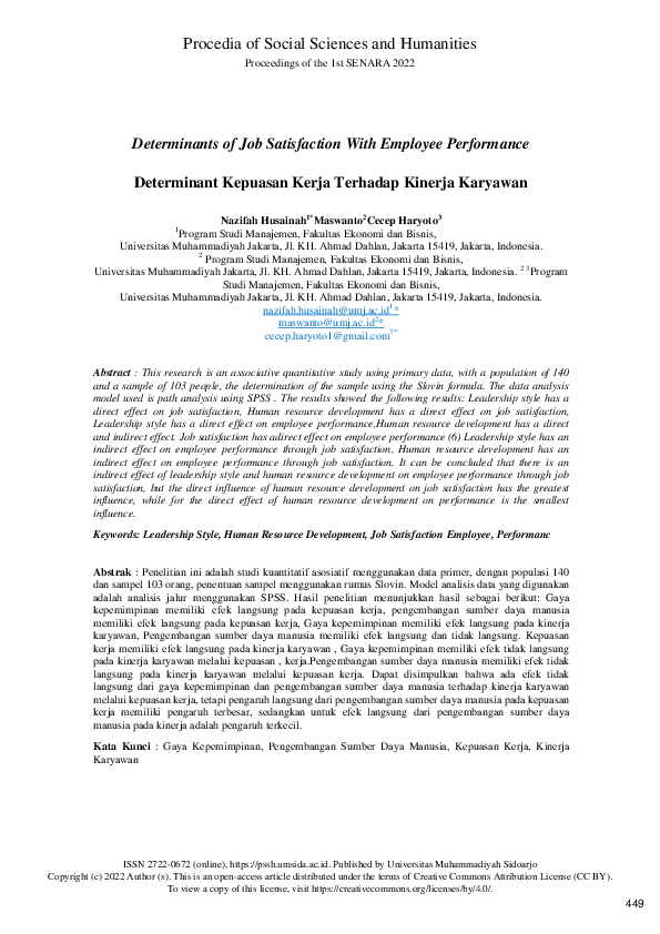 (PDF) Determinants of Job Satisfaction With Employee Performance