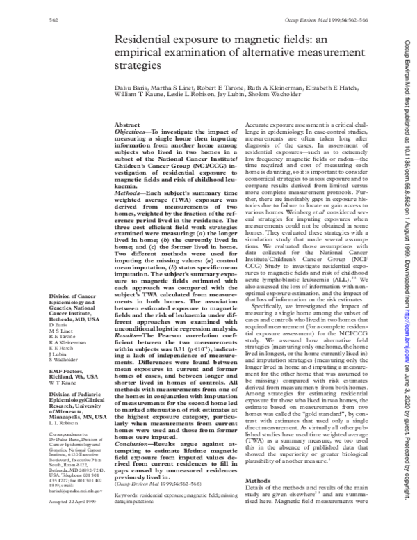 (PDF) Residential exposure to magnetic fields: an empirical examination of alternative ...