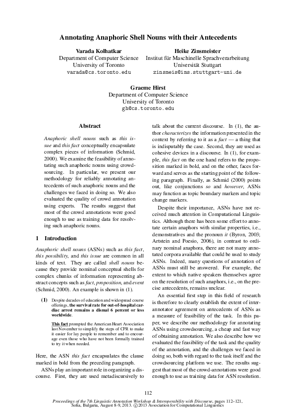 (PDF) Annotating anaphoric shell nouns with their antecedents