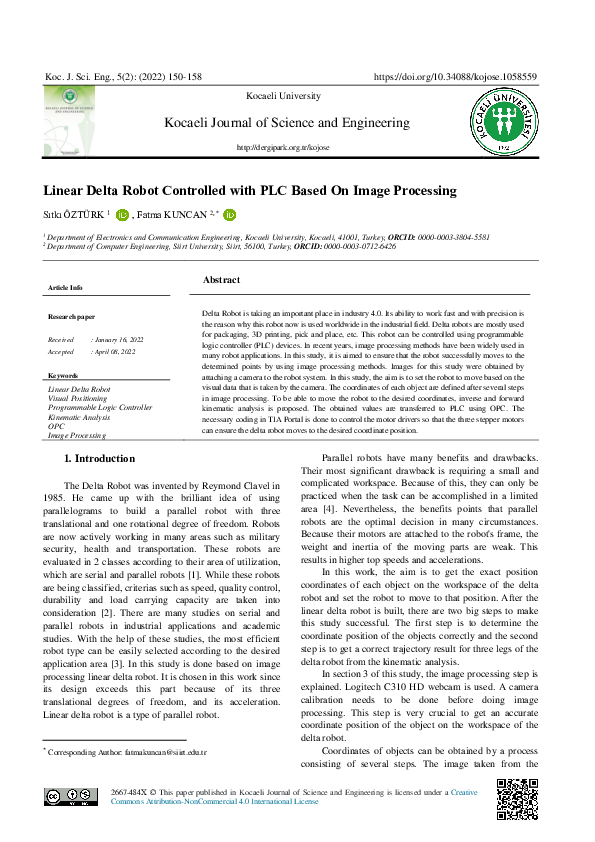 Pdf Linear Delta Robot Controlled With Plc Based On Image Processing