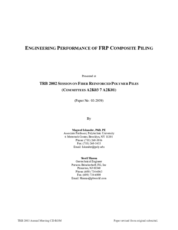 (PDF) Engineering Performance of FRP Composite Piling
