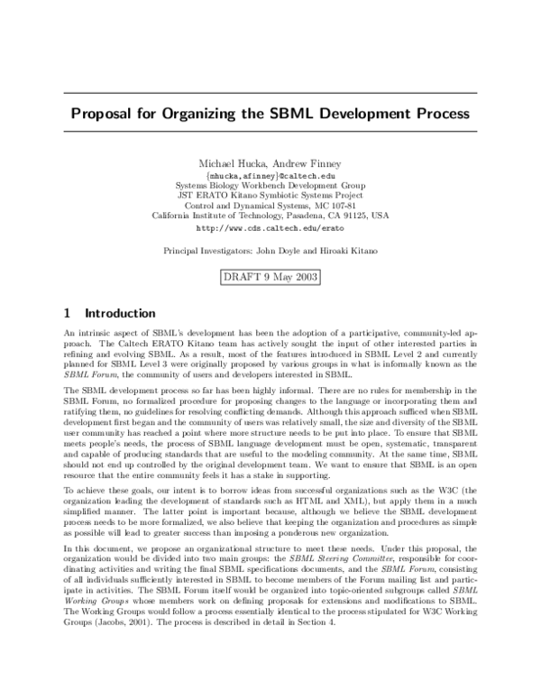 (PDF) Proposal for Organizing the SBML Development Process | Hiroaki Kitano - Academia.edu