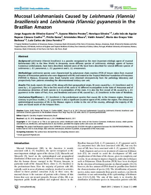 (PDF) Mucosal Leishmaniasis Caused by Leishmania (Viannia) braziliensis ...