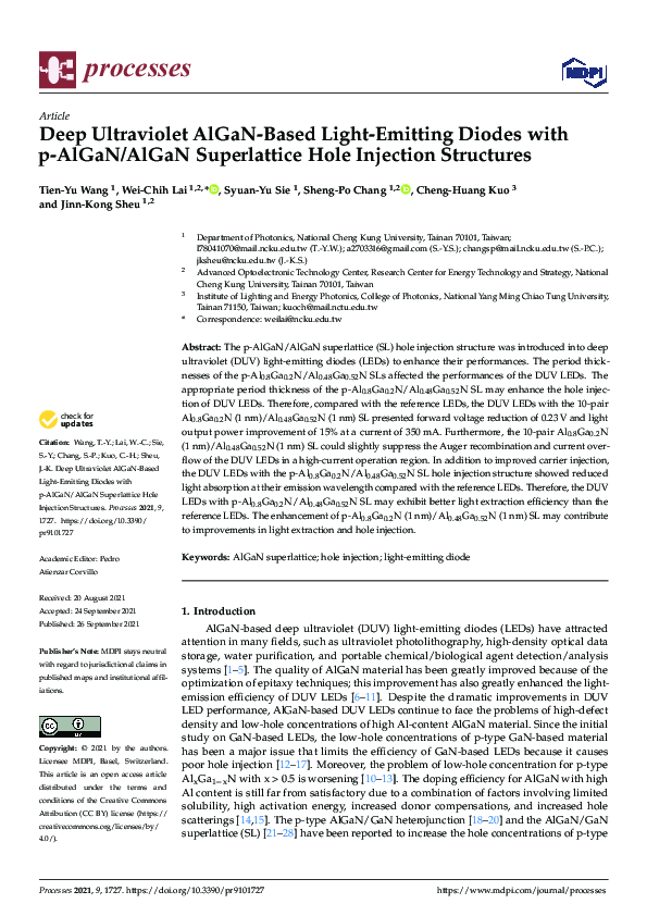 (PDF) Deep Ultraviolet AlGaN-Based Light-Emitting Diodes with p-AlGaN/AlGaN Superlattice Hole ...