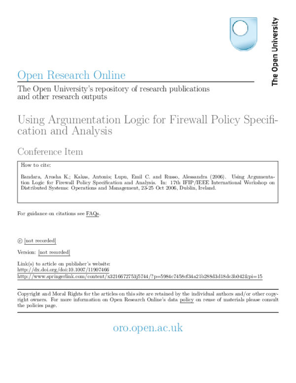 (PDF) Using Argumentation Logic for Firewall Policy Specification and Analysis