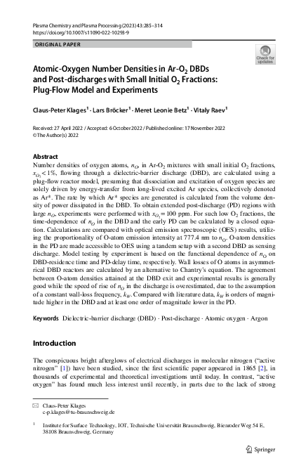 (PDF) Atomic-Oxygen Number Densities in Ar-O2 DBDs and Post-discharges ...