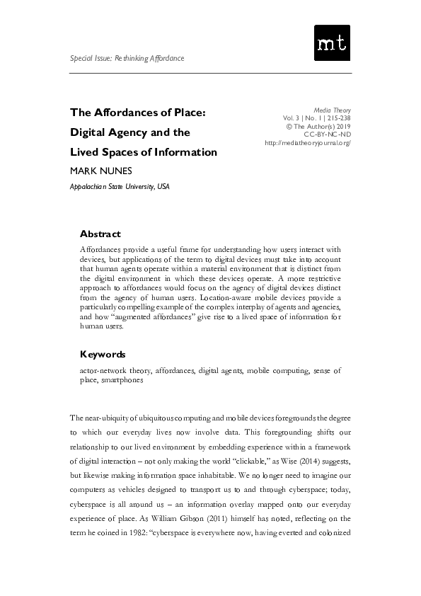 (PDF) The Affordances of Place: Digital Agency and the Lived Spaces of ...