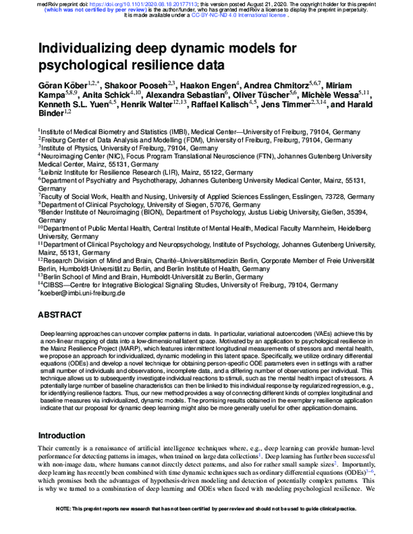 (PDF) Individualizing deep dynamic models for psychological resilience data | Oliver Tüscher ...