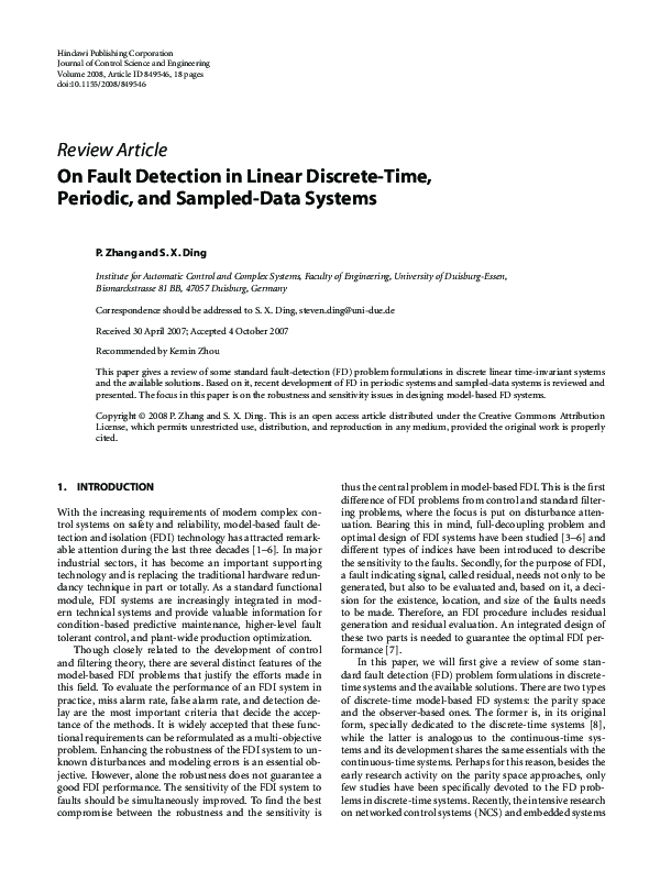 Pdf On Fault Detection In Linear Discrete Time Periodic And Sampled
