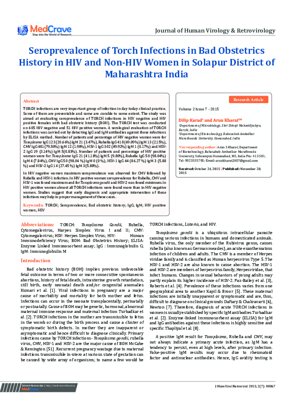 (PDF) Seroprevalence of Torch Infections in Bad Obstetrics History in ...