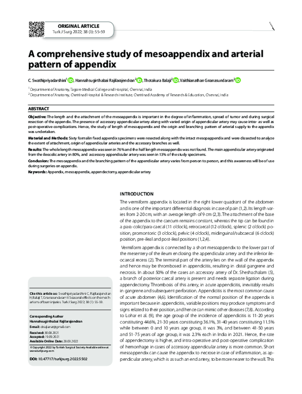 (PDF) A comprehensive study of mesoappendix and arterial pattern of ...
