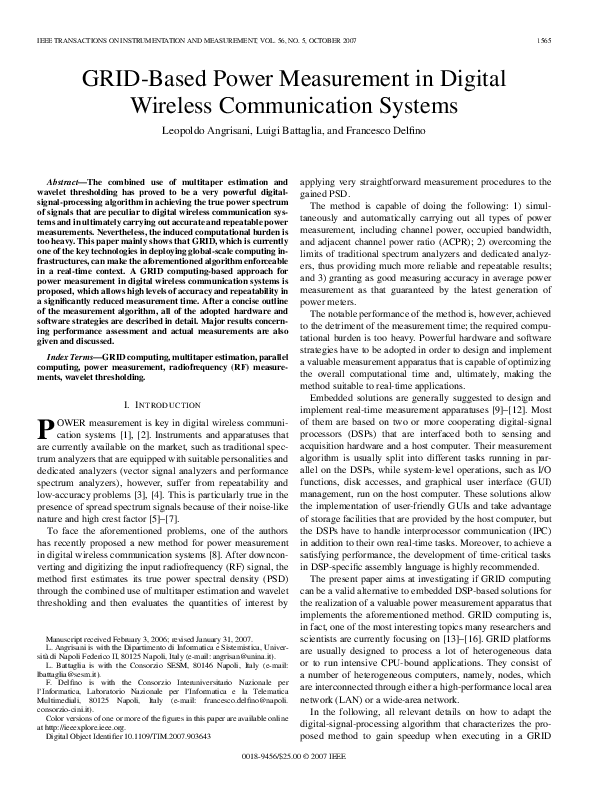 (PDF) GRID-Based Power Measurement in Digital Wireless Communication Systems
