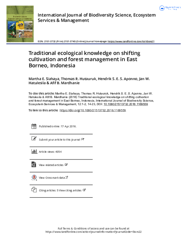 (PDF) Traditional ecological knowledge on shifting cultivation and forest management in East ...