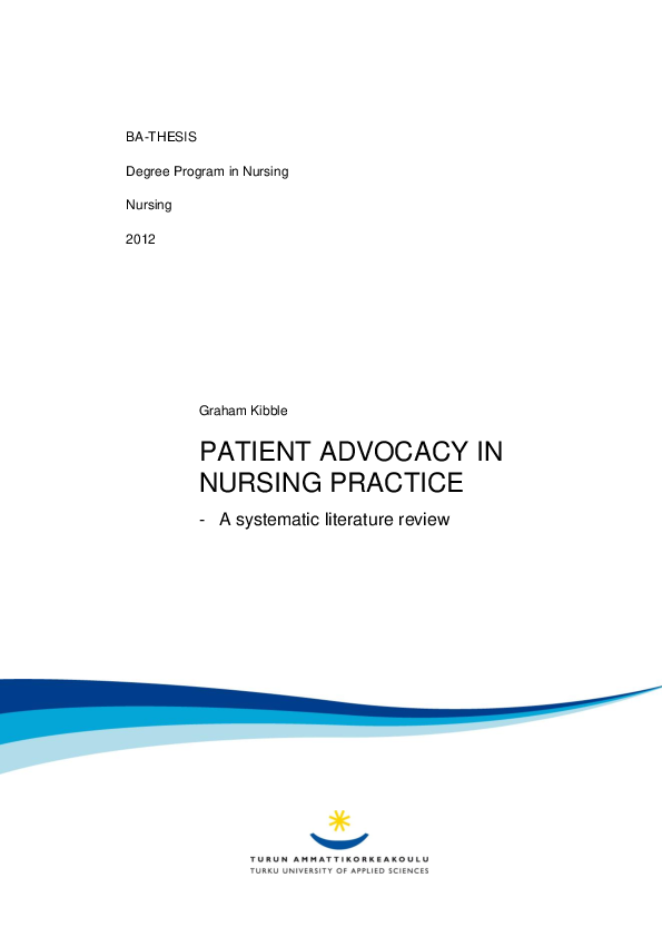 (PDF) Patient advocacy in nursing practice : a systematic literature review