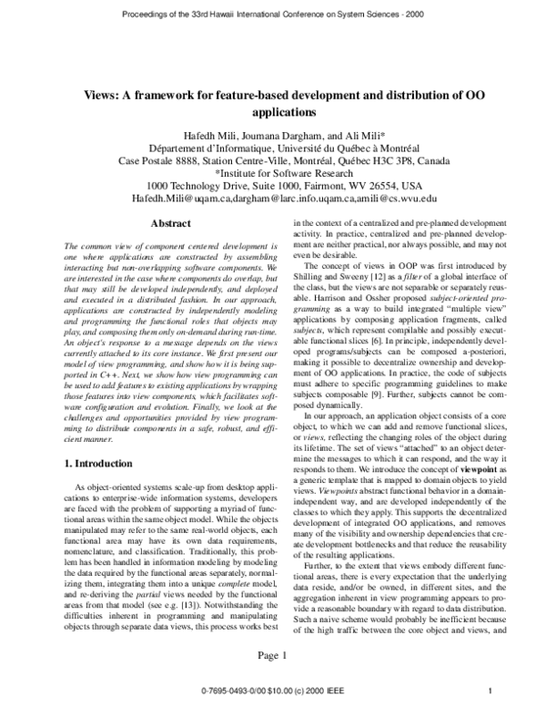 (PDF) Views: a framework for feature-based development and distribution of OO applications