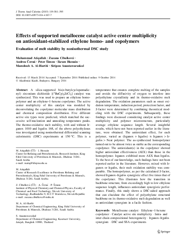(PDF) Effects of supported metallocene catalyst active center ...