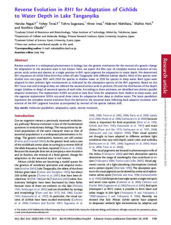 (PDF) Reverse Evolution in RH1 for Adaptation of Cichlids to Water ...