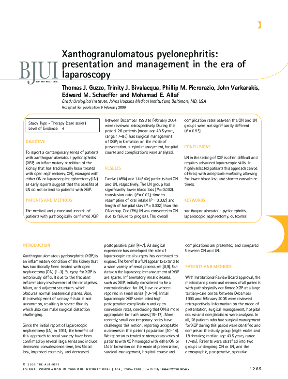 (PDF) Xanthogranulomatous pyelonephritis: presentation and management ...