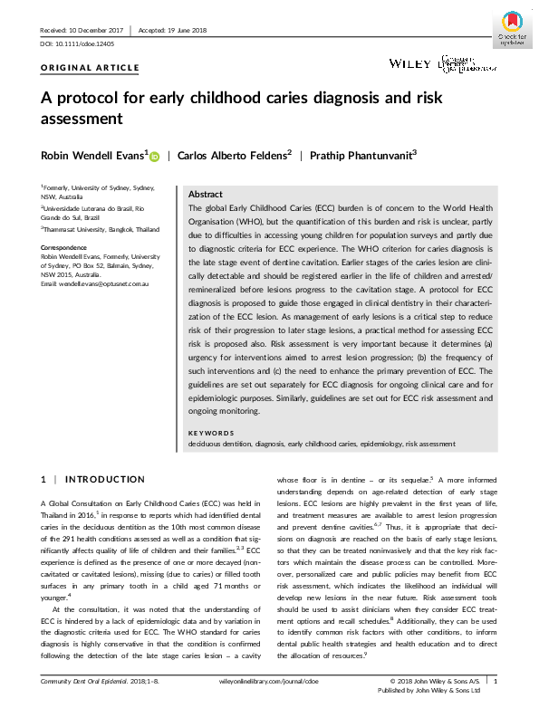 (PDF) A protocol for early childhood caries diagnosis and risk assessment