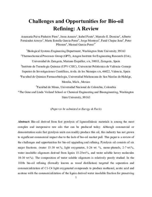 (PDF) Challenges and Opportunities for Bio-oil Refining: A Review
